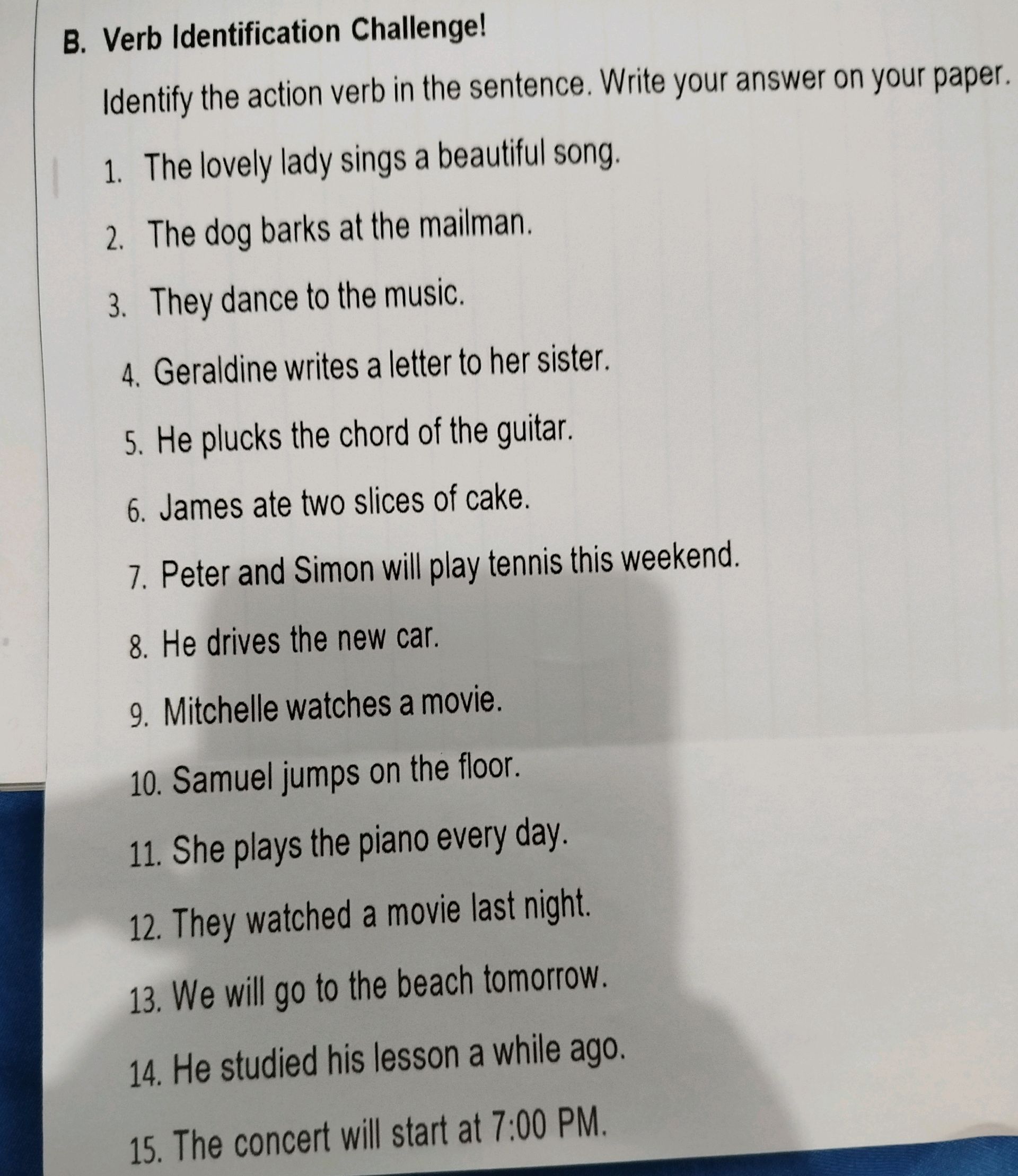 B. Verb Identification Challenge! Identify | StudyX