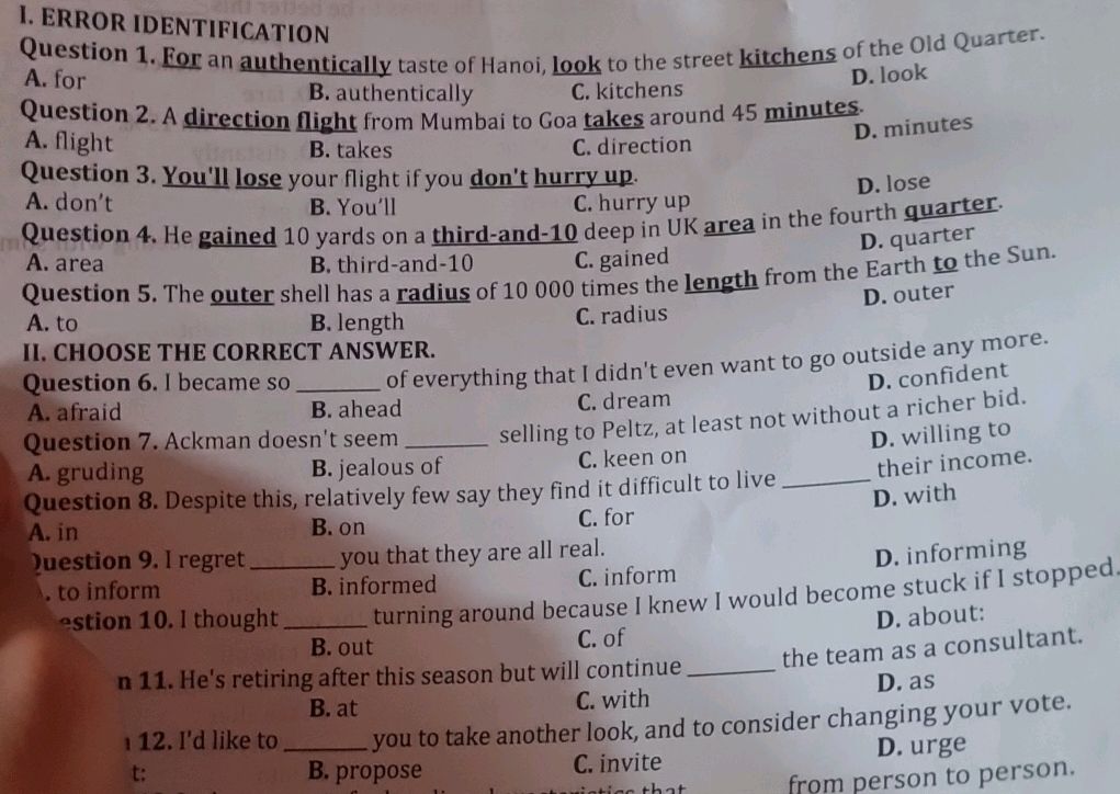 I. ERROR IDENTIFICATION Question 1. For an | StudyX