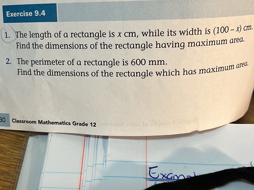 1. The length of a rectangle is x cm, while | StudyX