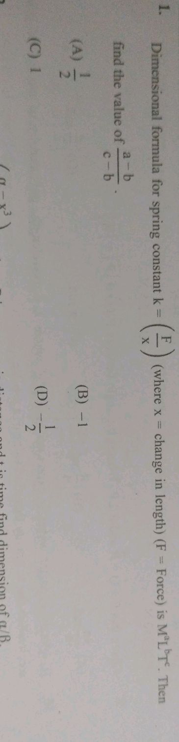1. Dimensional formula for spring constant k | StudyX