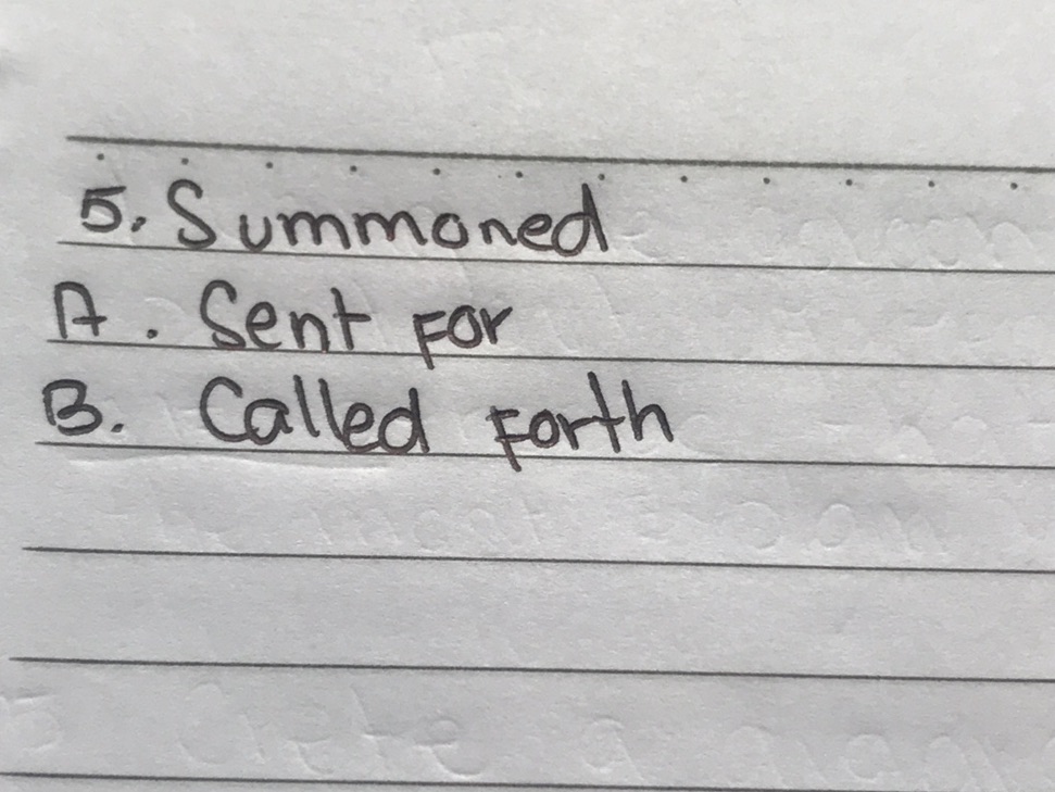 Summoned A. Sent for B. Called forth