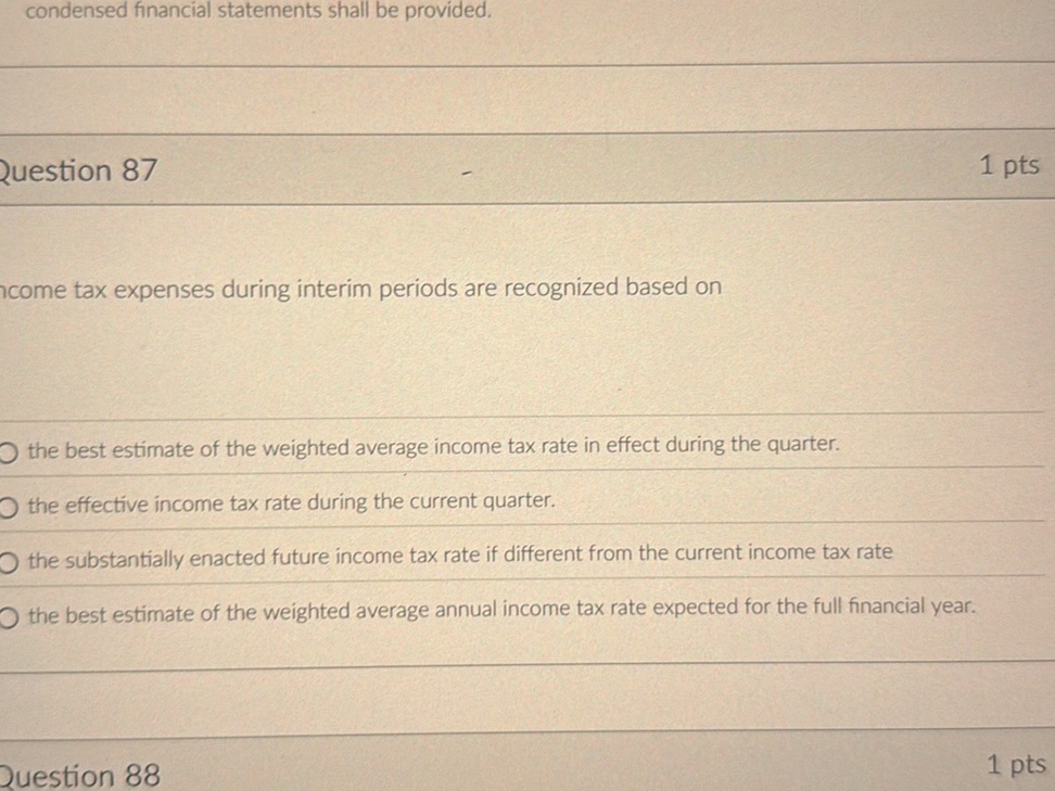 Question 87 Income tax expenses during | StudyX