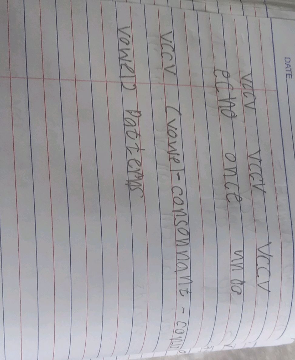 VCCV echo once un do (vowel - consonant - | StudyX