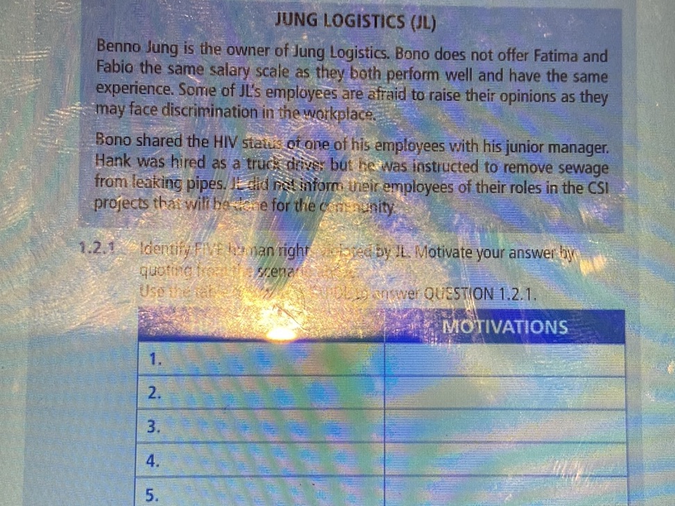 Benno Jung is the owner of Jung Logistics. | StudyX