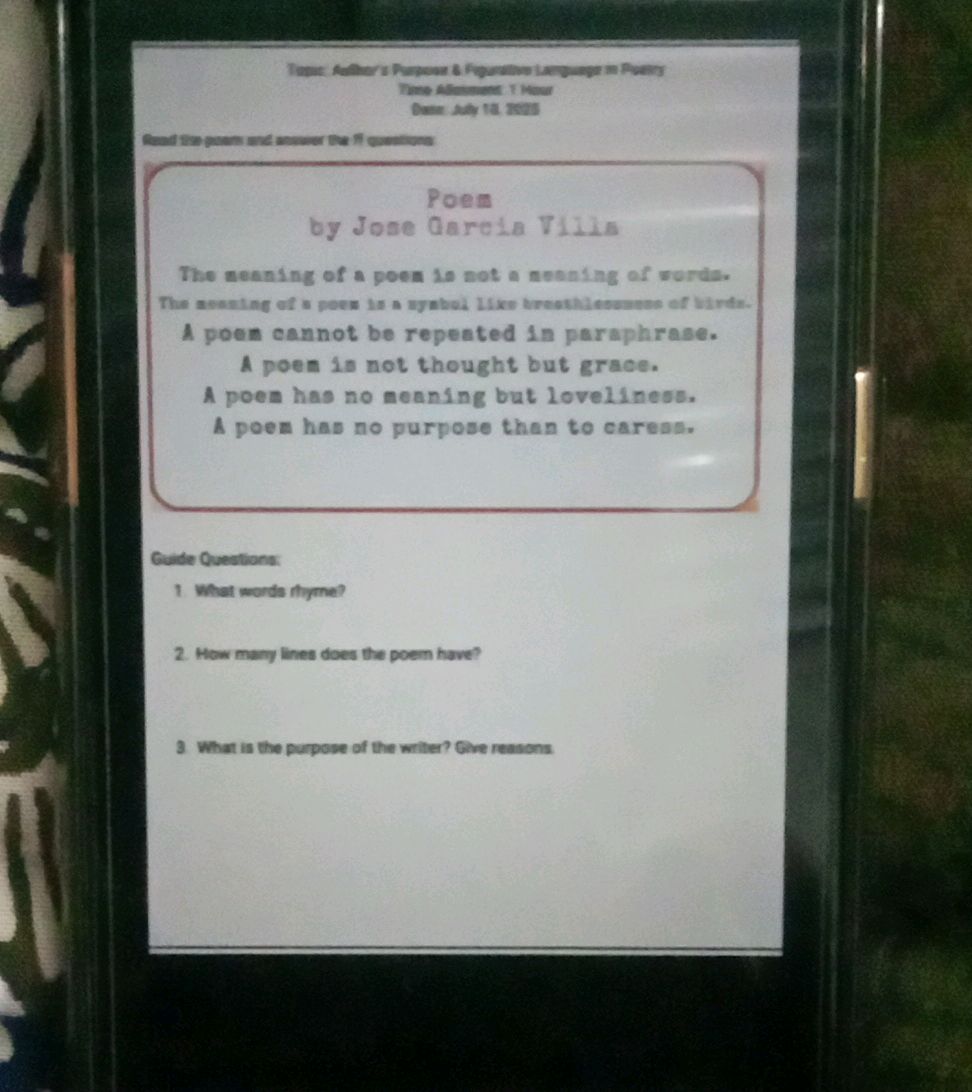 Read the poem and answer the ff questions | StudyX