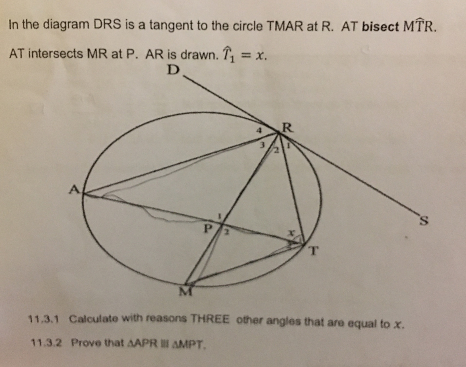 In the diagram DRS is a tangent to the