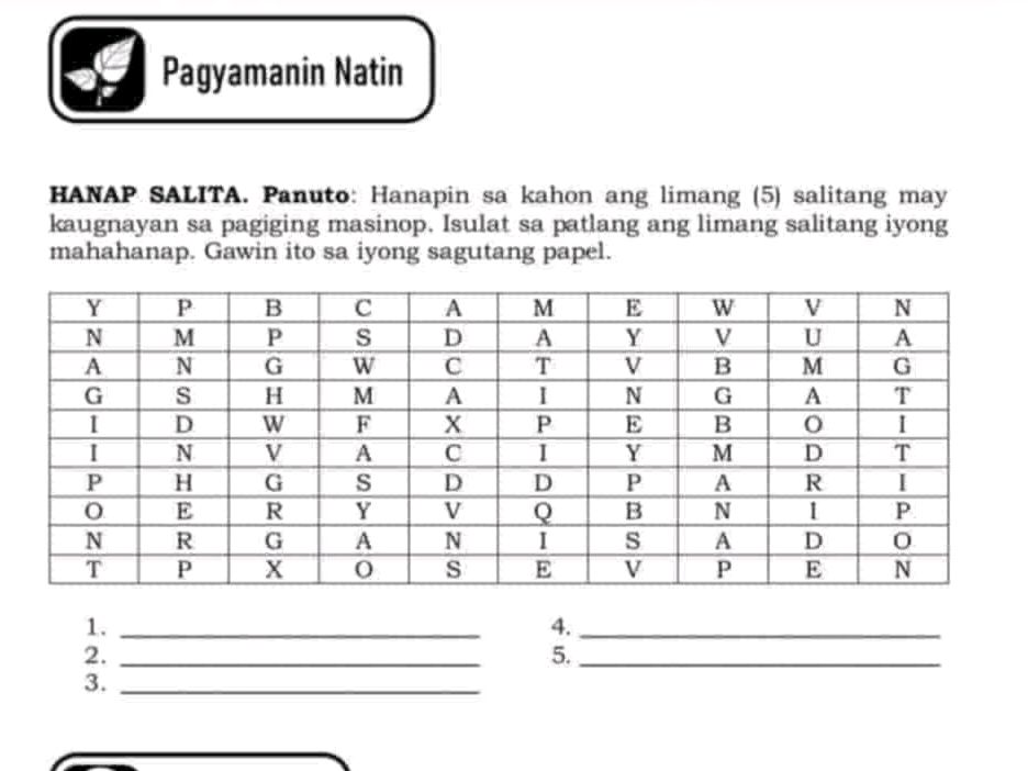 HANAP SALITA. Panuto: Hanapin sa kahon ang | StudyX