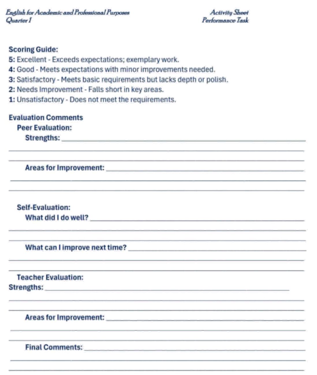 Scoring Guide: 5: Excellent - Exceeds | StudyX