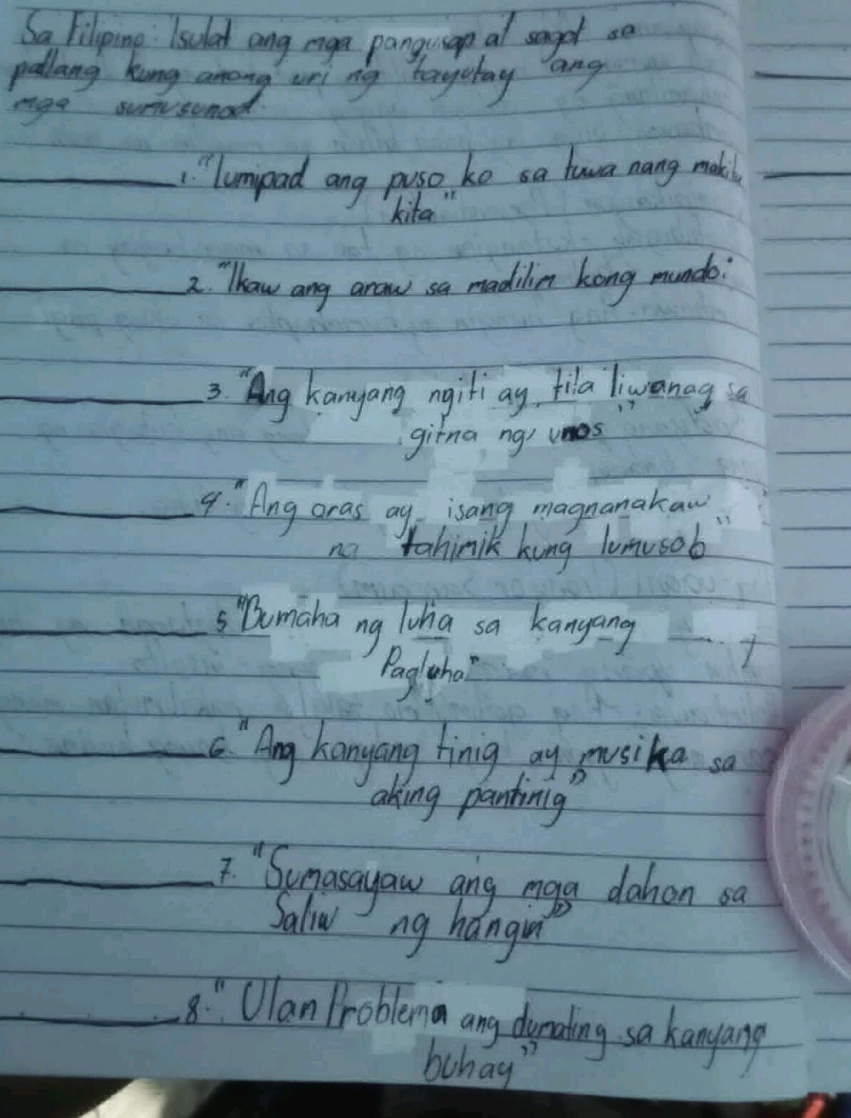 Sa Filipino: Isulat ang mga pangusap at | StudyX