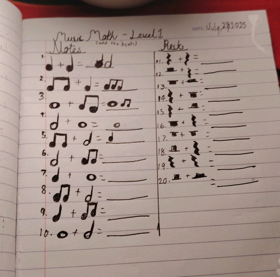 Music Math - Level 1 (add the beats) Notes | StudyX