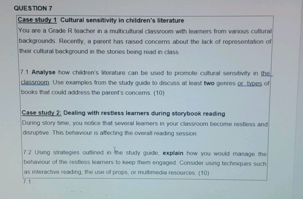 QUESTION 7 Case study 1: Cultural | StudyX