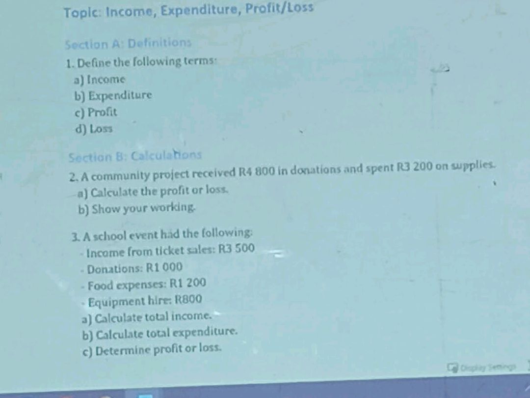 Topic: Income, Expenditure, Profit/Loss | StudyX
