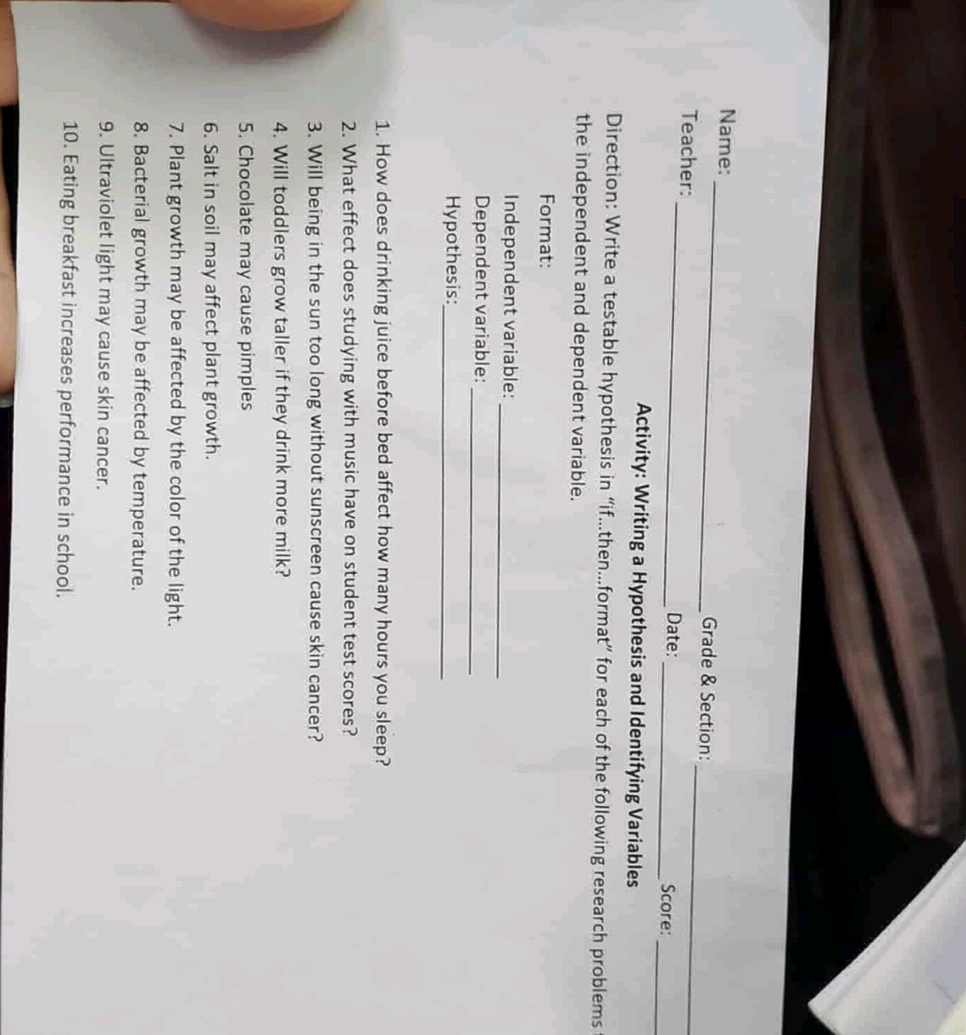 Activity: Writing a Hypothesis and | StudyX