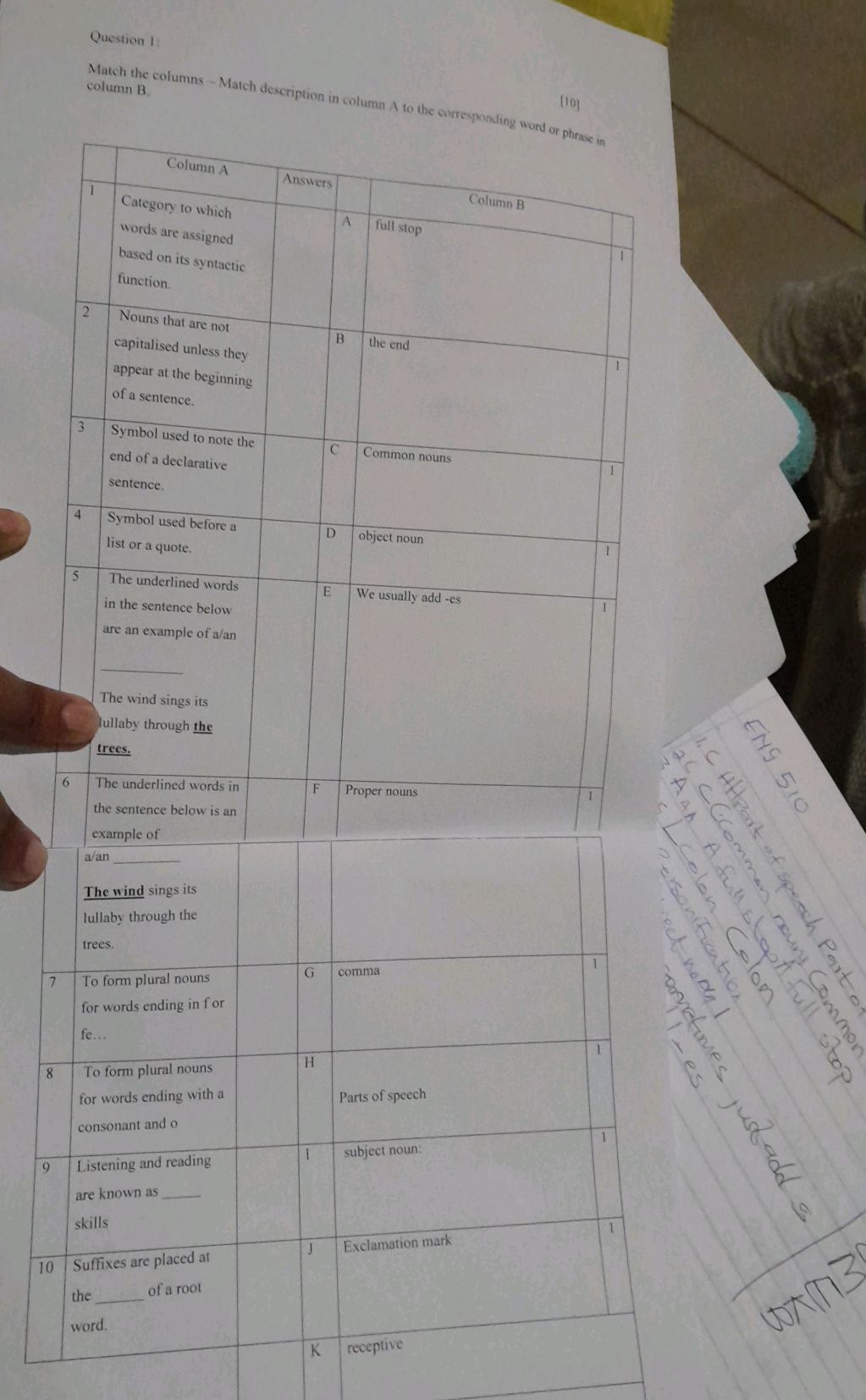 Question 1: Match the columns - Match | StudyX