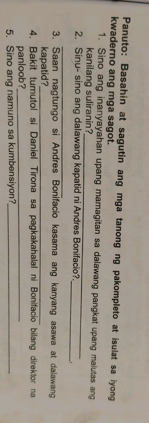Panuto: Basahin at sagutin ang mga tanong ng | StudyX