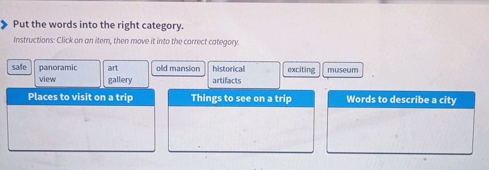 Put the words into the right category. | StudyX