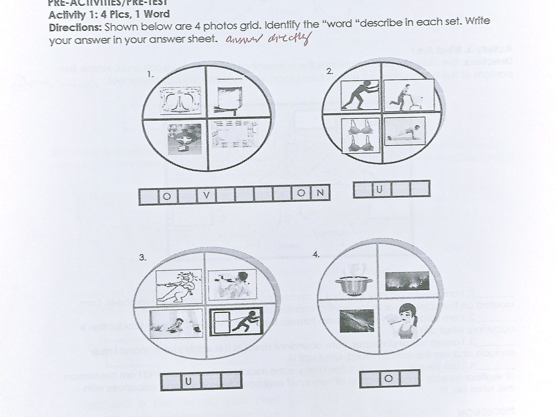 PRE-ACTIVITIES/PRE-TEST Activity 1: 4 Pics, | StudyX