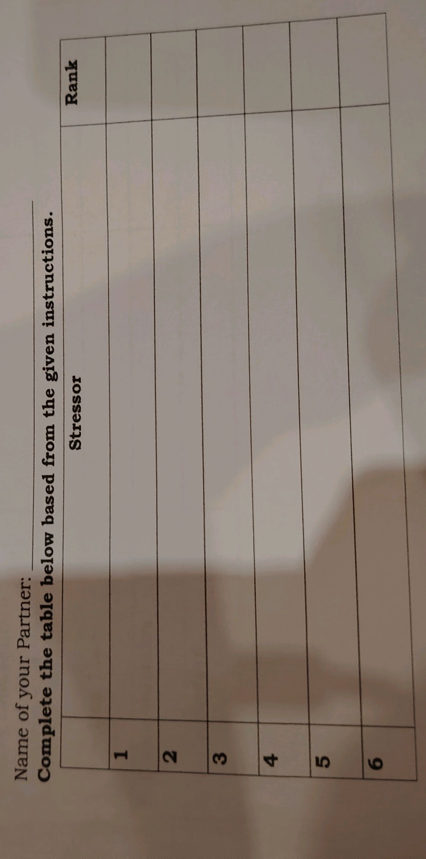 Name of your Partner: Complete the table | StudyX