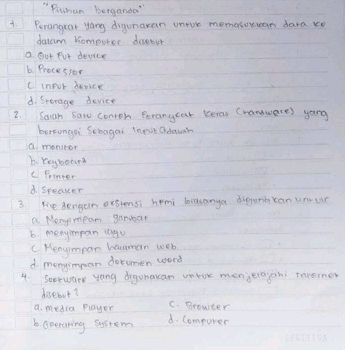 Perangkat yang digunakan untuk memasukkan | StudyX