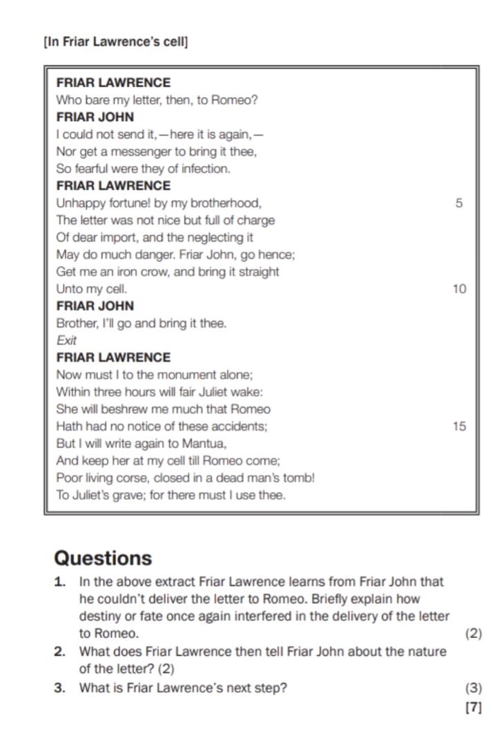 [In Friar Lawrence's cell] FRIAR LAWRENCE | StudyX