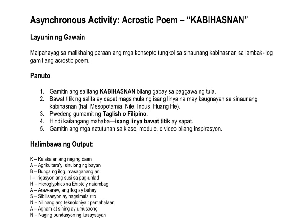 Asynchronous Activity: Acrostic Poem – | StudyX