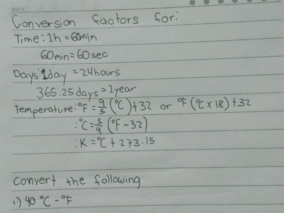 Conversion factors for: Time: 1h = 60min