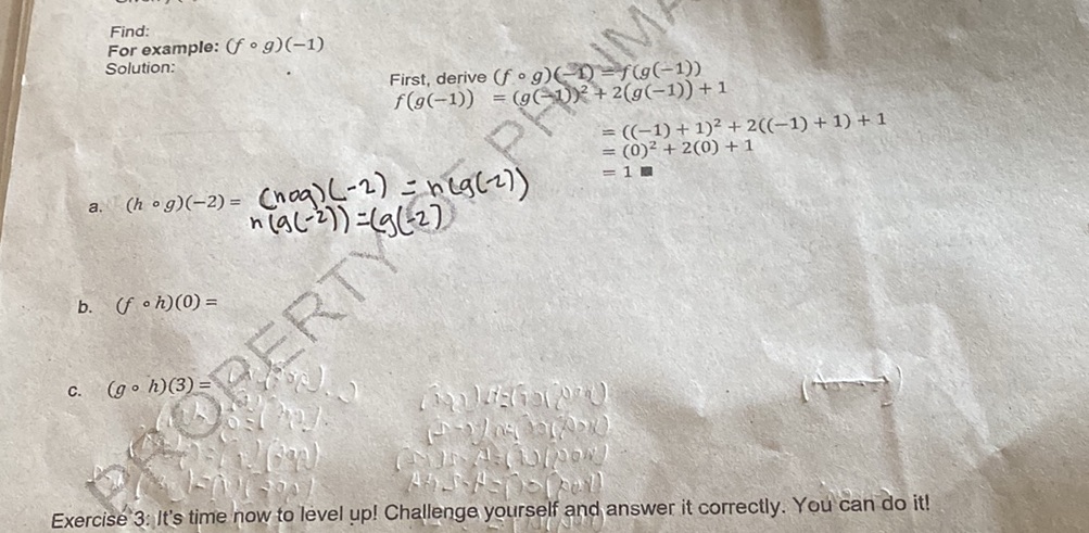 Find: For example: $(f g)(-1)$ Solution: