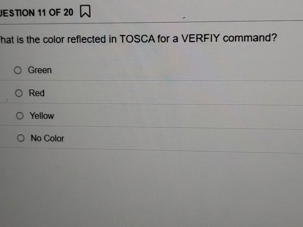 What is the color reflected in TOSCA for a | StudyX