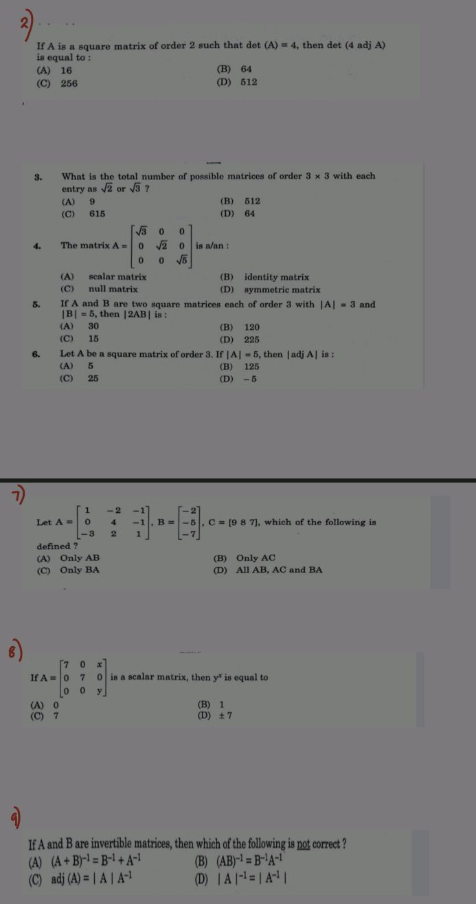 2) If A is a square matrix of order 2 such | StudyX