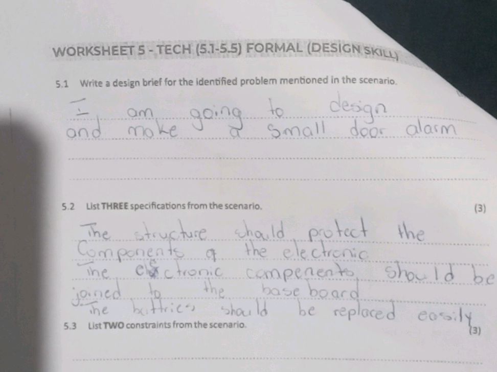 5.1 Write a design brief for the identified