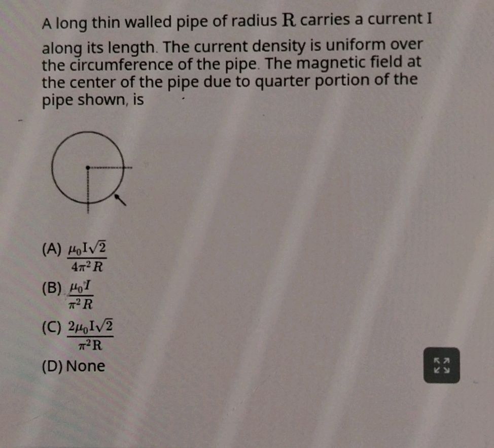 A long thin walled pipe of radius R carries | StudyX