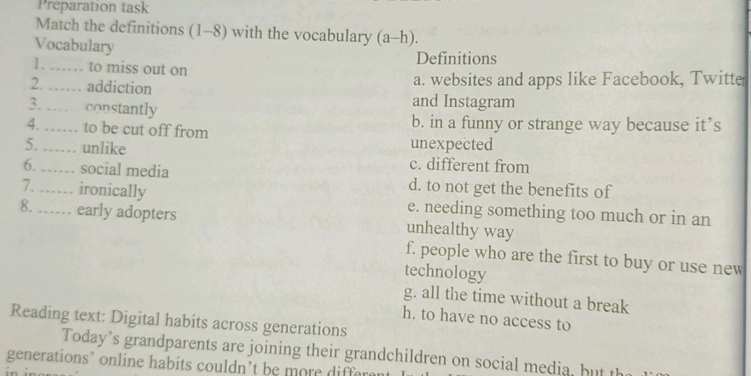 Preparation task Match the definitions (1-8) | StudyX