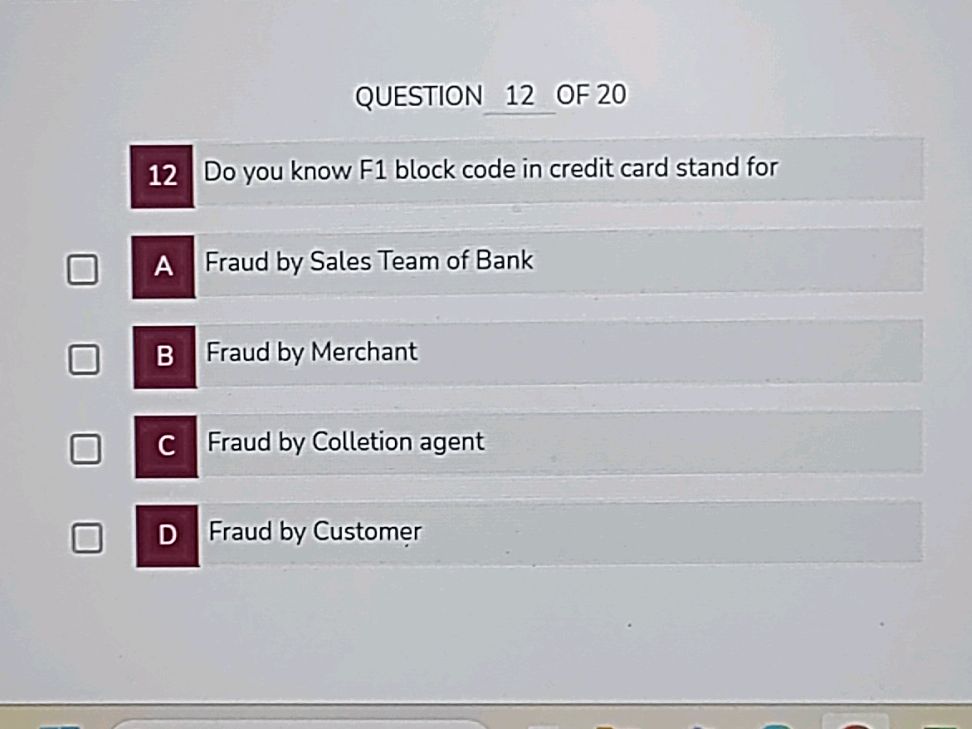 12 Do you know F1 block code in credit card | StudyX