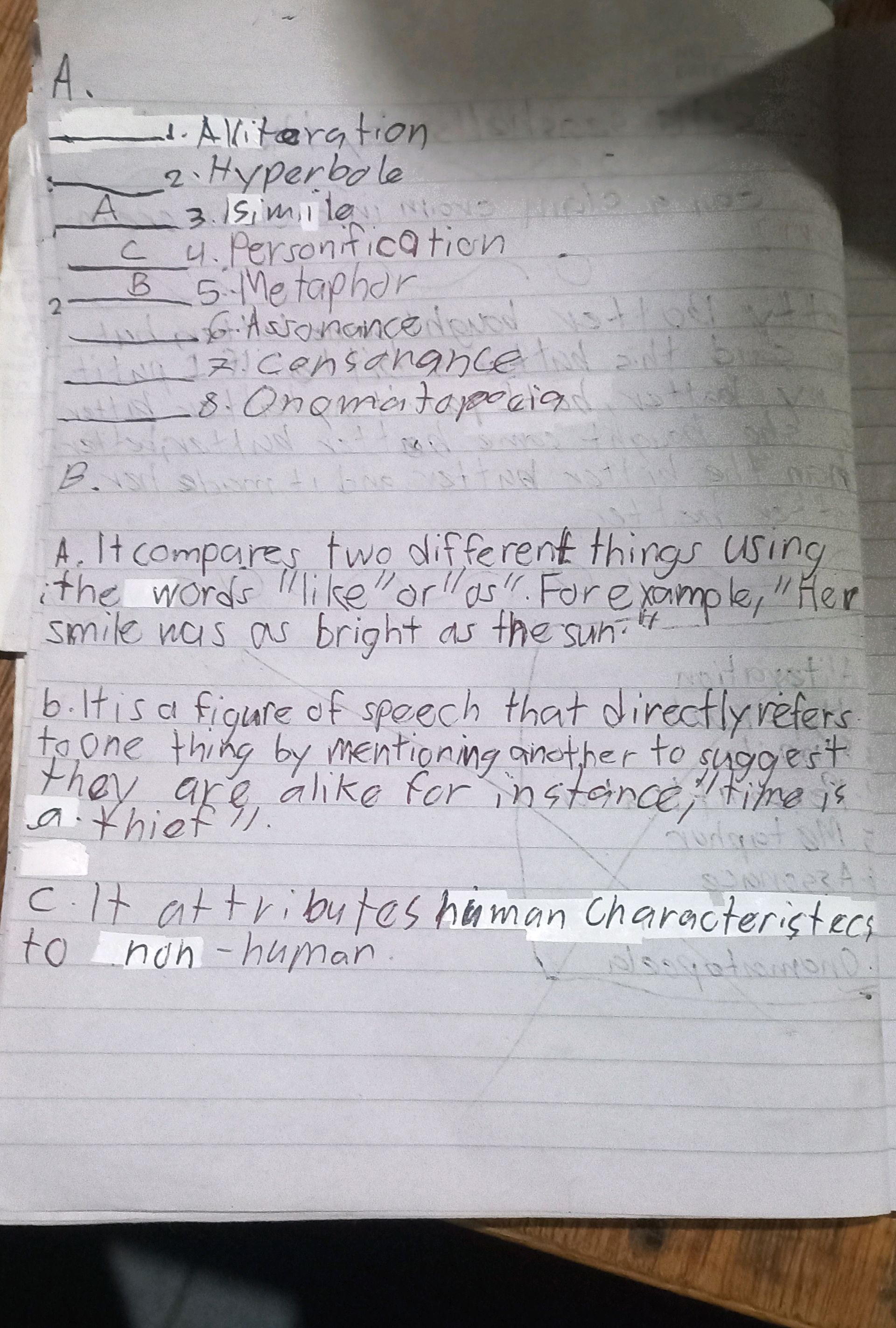 A. 1. Alliteration 2. Hyperbole 3. Simile | StudyX