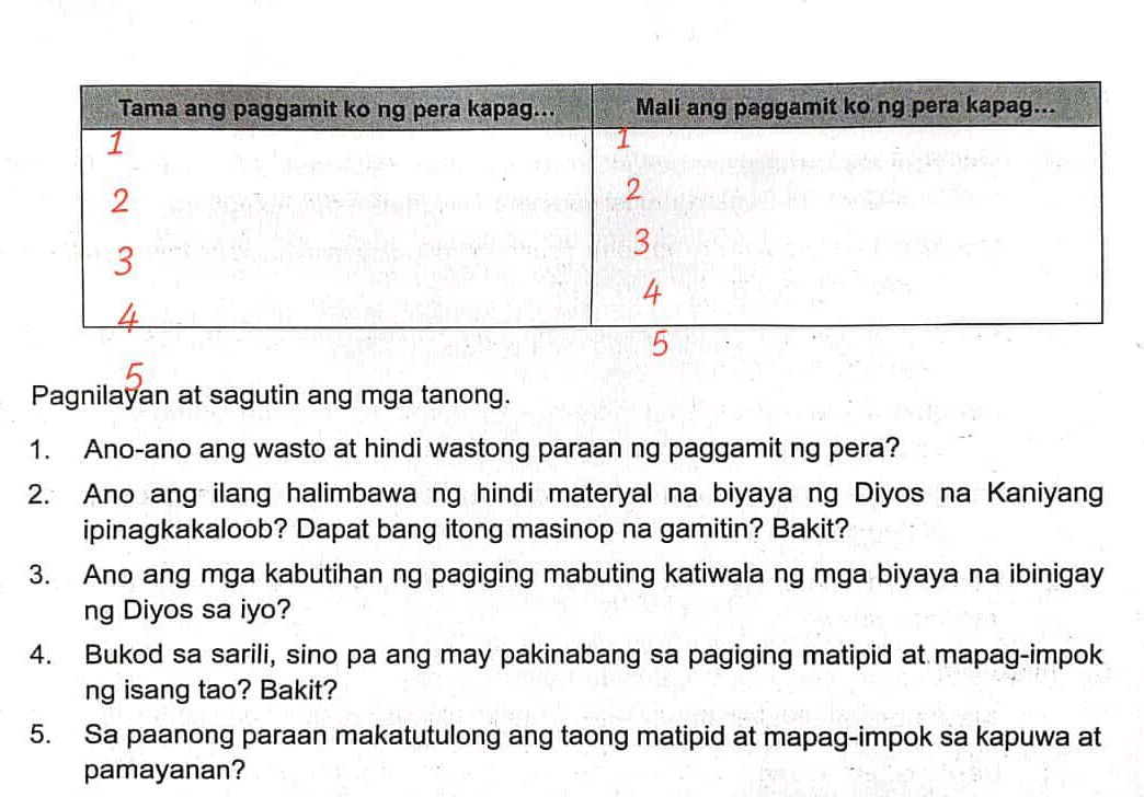 Pagnilayan at sagutin ang mga tanong. 1. | StudyX