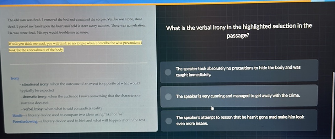 What is the verbal irony in the highlighted