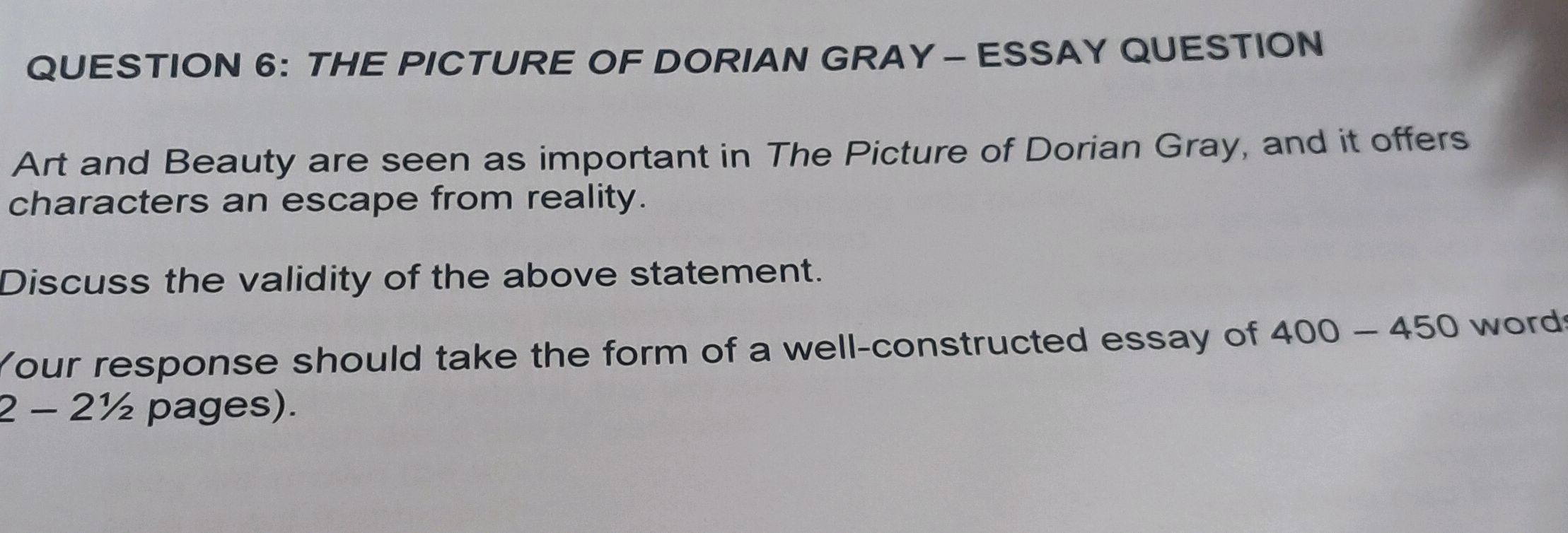 QUESTION 6: THE PICTURE OF DORIAN GRAY - | StudyX