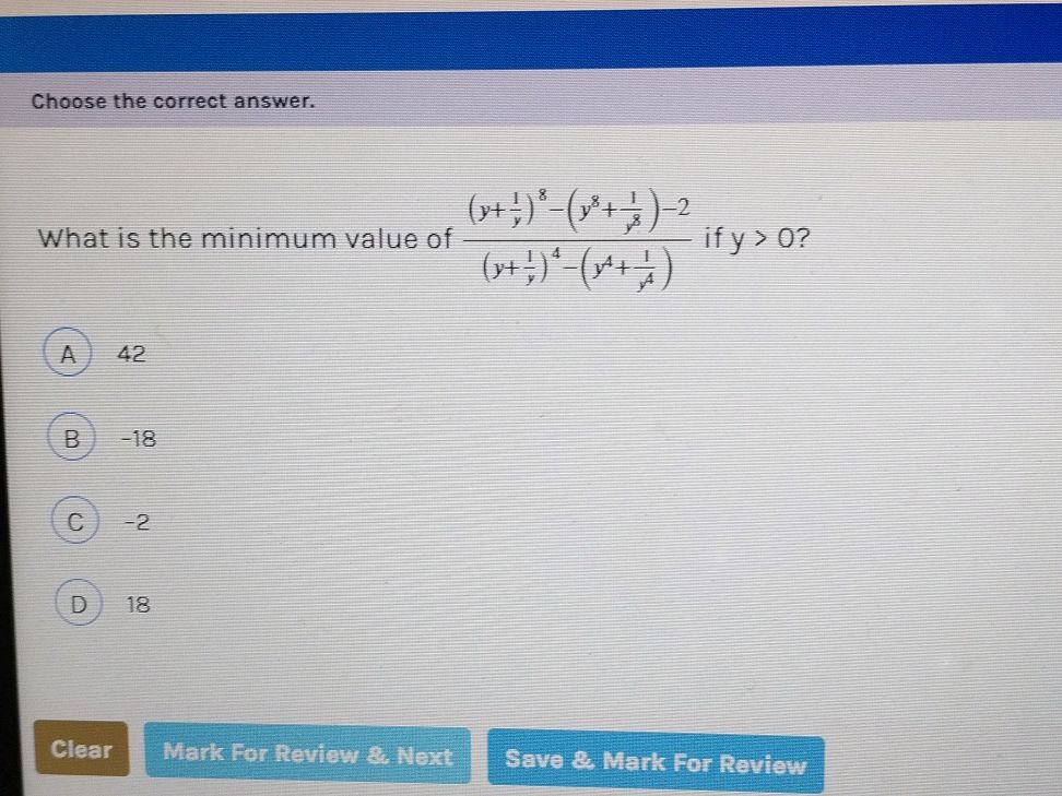 What is the minimum value of {(y+ {1}{y})^8