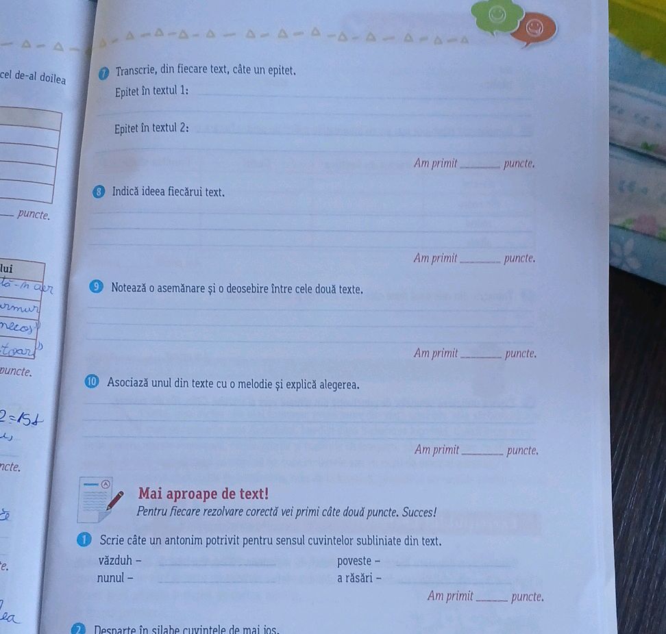 Transcrie, din fiecare text, câte un epitet.