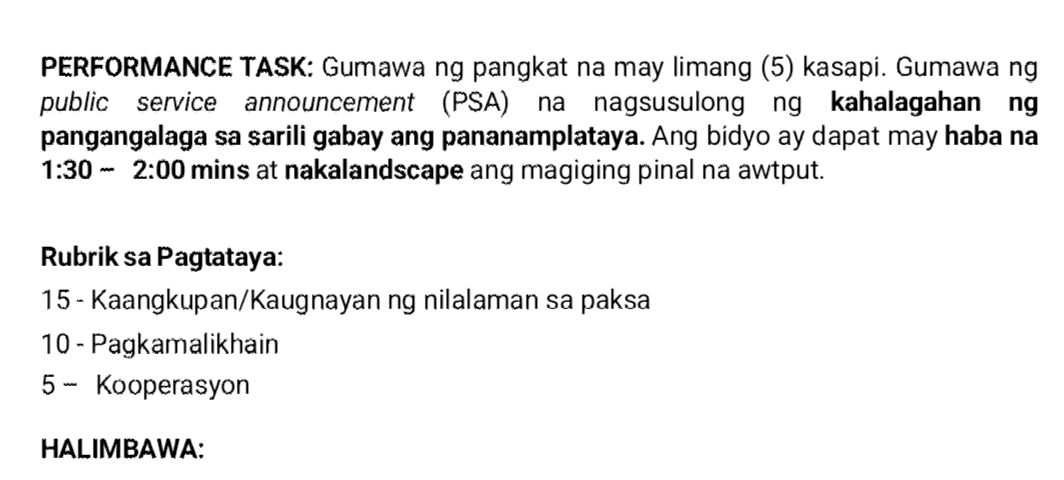 PERFORMANCE TASK: Gumawa ng pangkat na may | StudyX