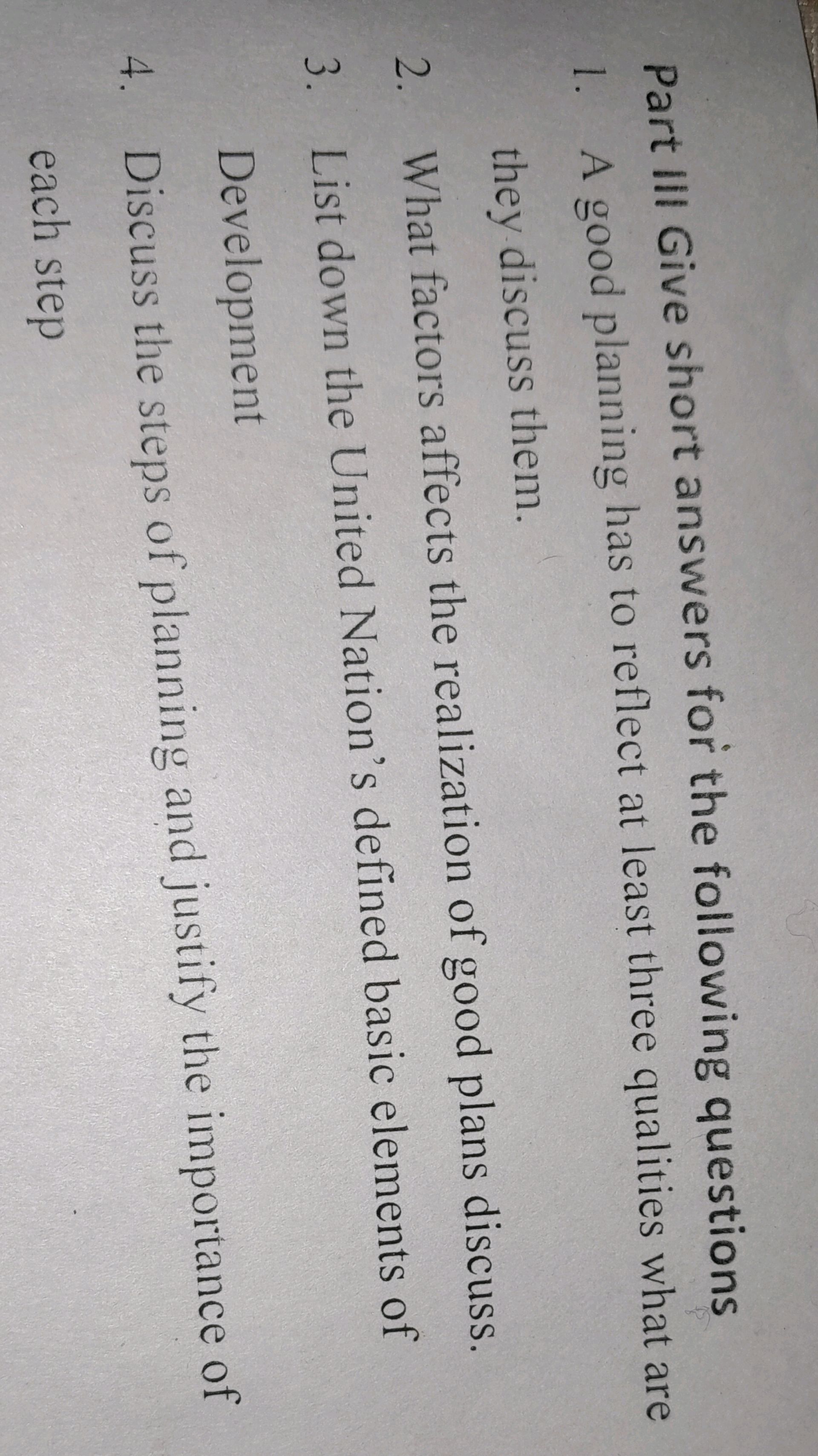Part III Give short answers for the
