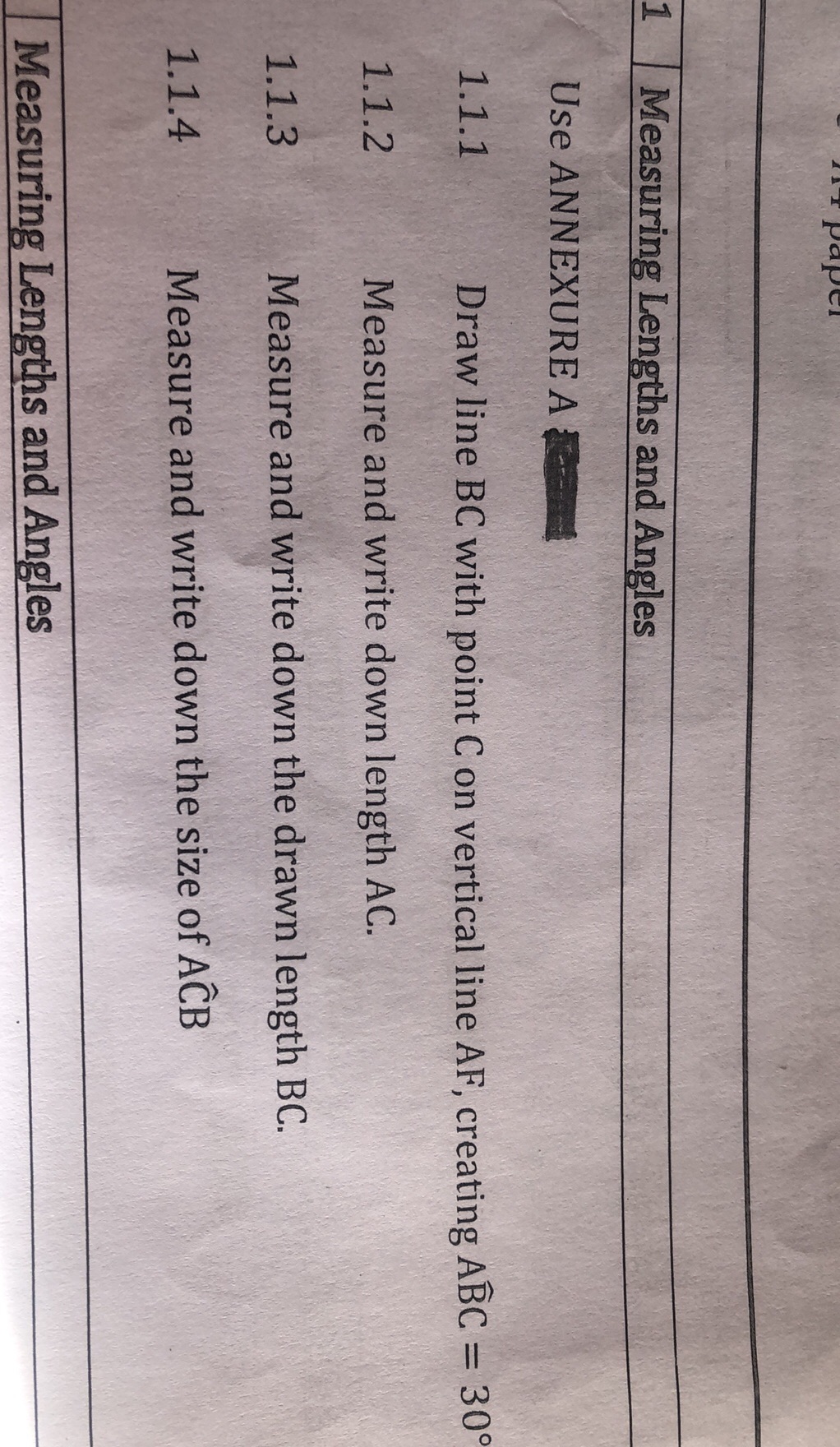 1 Measuring Lengths and Angles Use ANNEXURE | StudyX