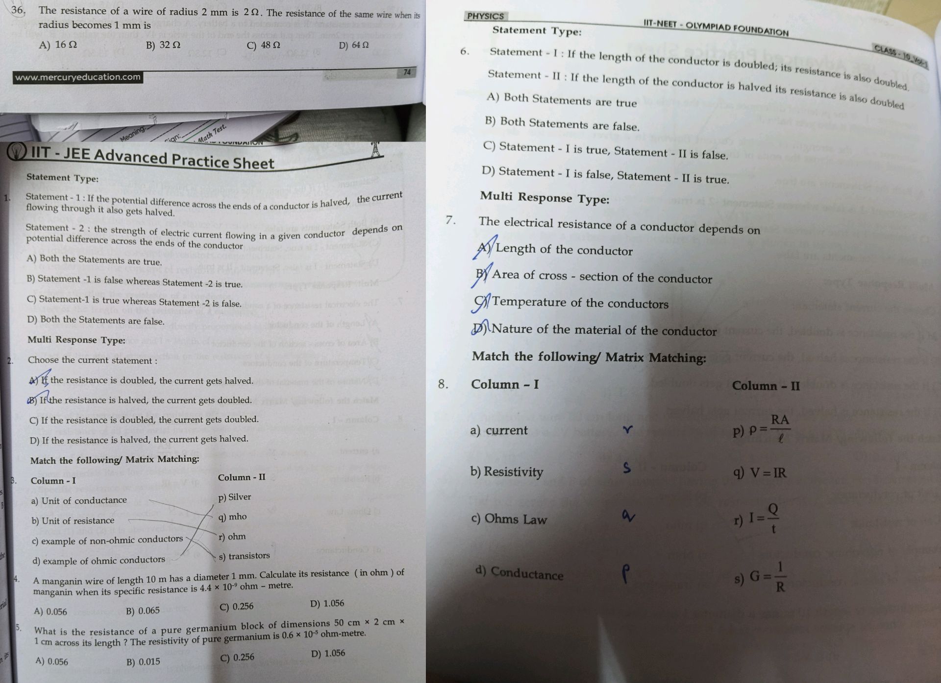 36. The resistance of a wire of radius 2 mm | StudyX