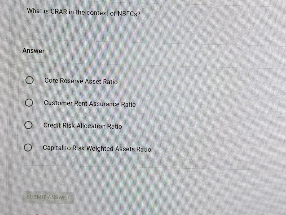 What is CRAR in the context of NBFCs? Core | StudyX