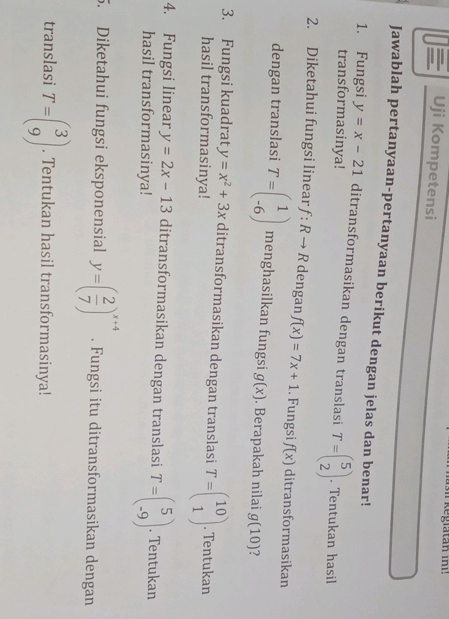 1. Fungsi $y = x - 21$ ditransformasikan | StudyX