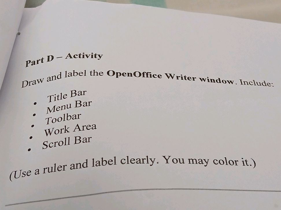 Draw and label the OpenOffice Writer window. | StudyX