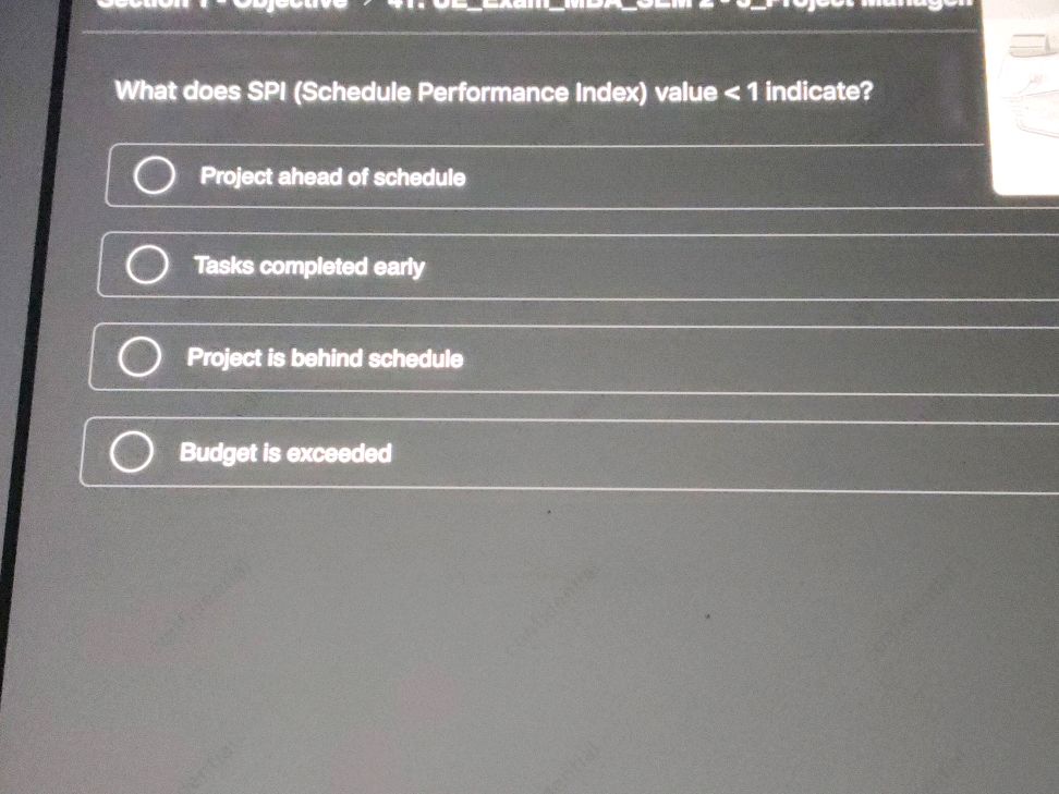 What does SPI (Schedule Performance Index) | StudyX