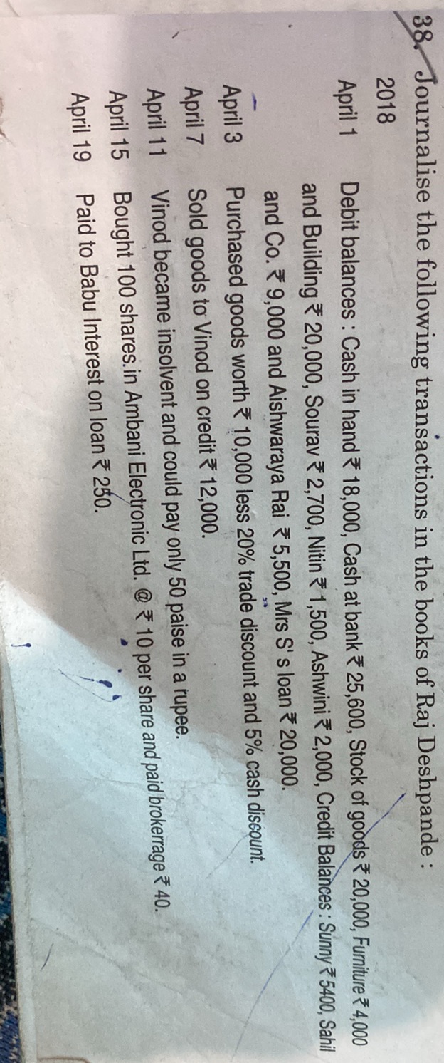 Journalise the following transactions in the | StudyX