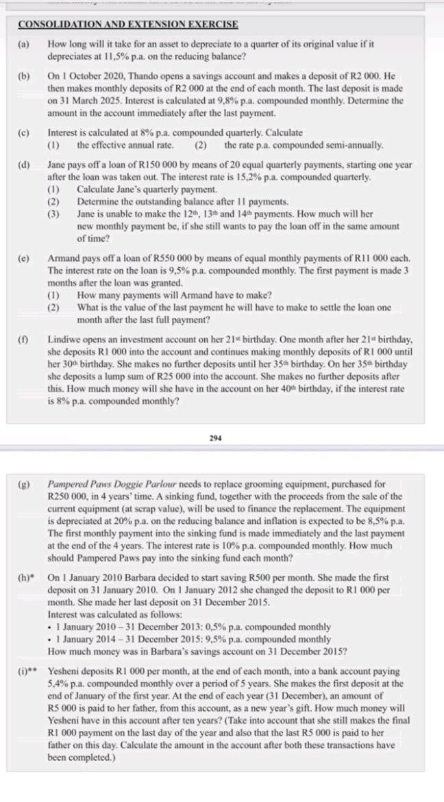 CONSOLIDATION AND EXTENSION EXERCISE (a) How