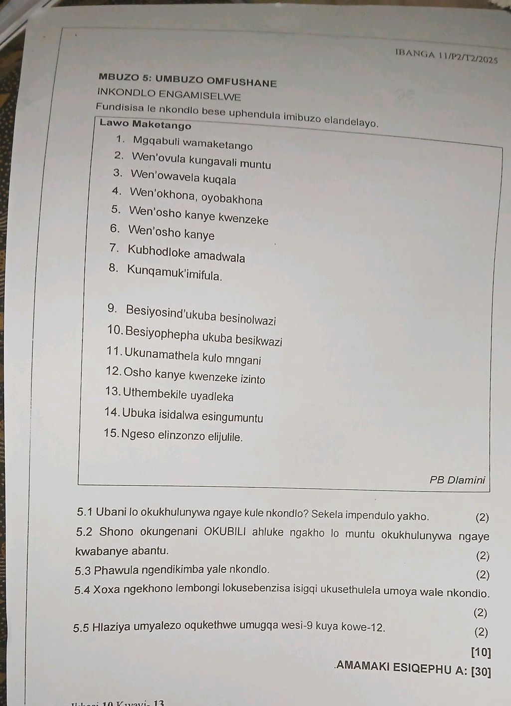 MBUZO 5: UMBUZO OMFUSHANE INKONDLO | StudyX